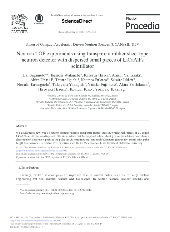 (PDF) Neutron TOF Experiments Using Transparent Rubber Sheet Type Neutron Detector with ...