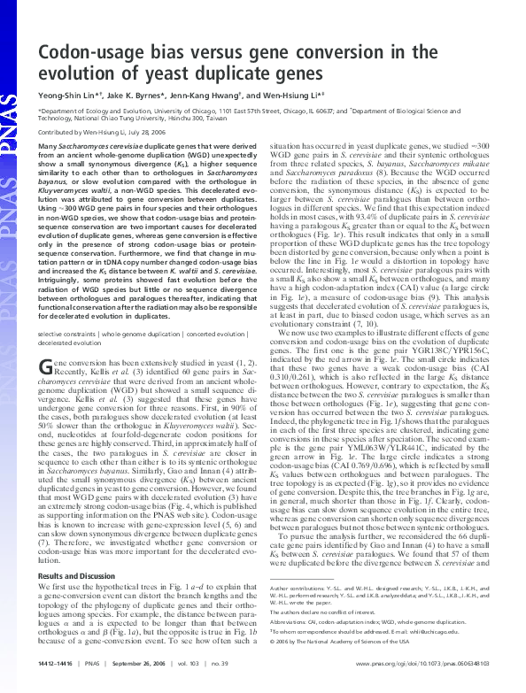 (PDF) Codon Bias and Gene Conversion in Yeast Evolution