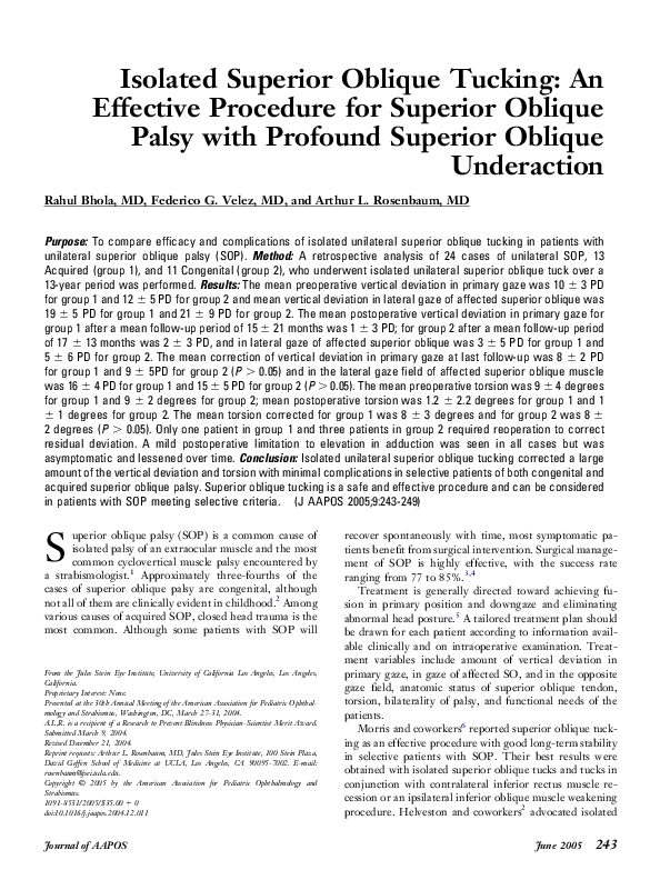 (PDF) Isolated Superior Oblique Tucking: An Effective Procedure for ...