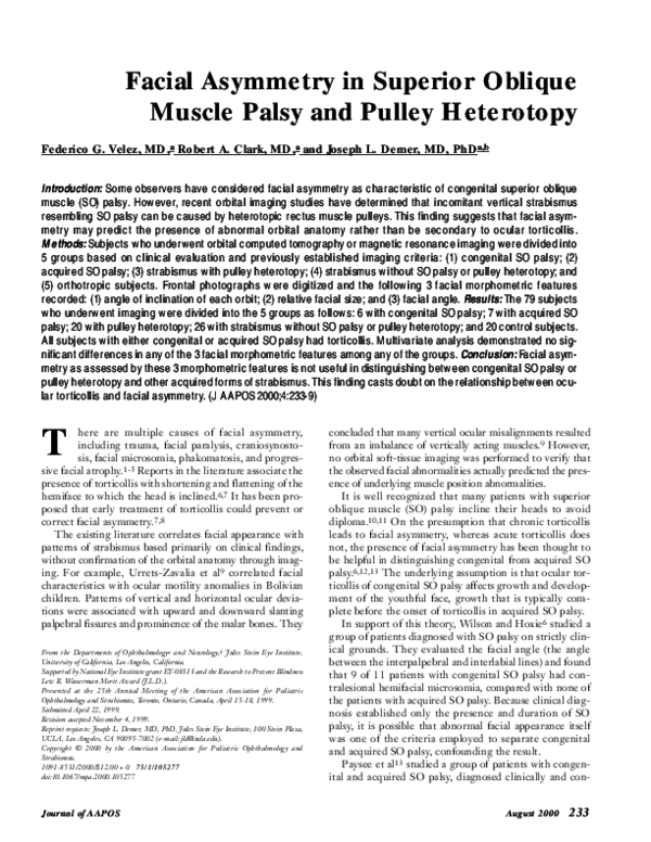 (PDF) Facial asymmetry in superior oblique muscle palsy and pulley ...