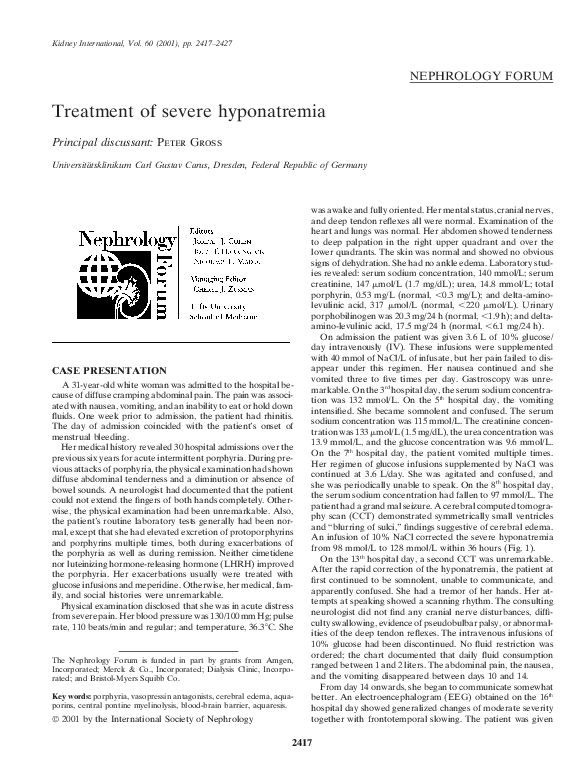 (PDF) The treatment of severe hyponatremia