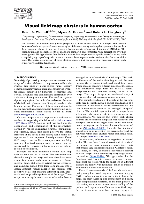 (PDF) Visual field map clusters in human cortex