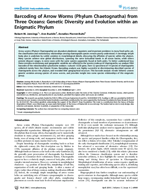 (PDF) Barcoding of Arrow Worms (Phylum Chaetognatha) from Three Oceans ...