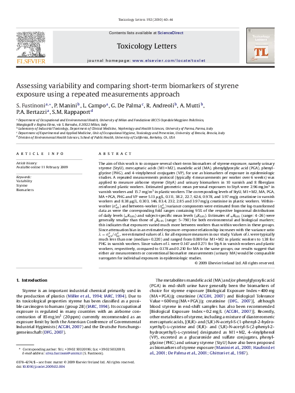 (PDF) Environmental and Biological Monitoring of Styrene Exposure ...