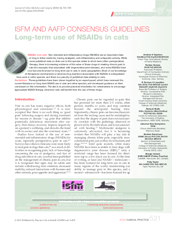 (PDF) ISFM and AAFP consensus guidelinesLong-term use of NSAIDs in cats ...