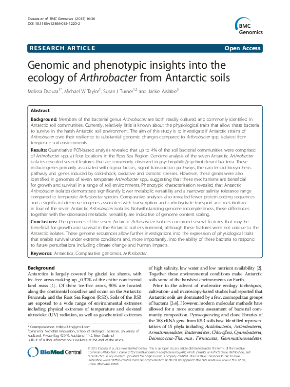 (PDF) Genomic and phenotypic insights into the ecology of Arthrobacter ...