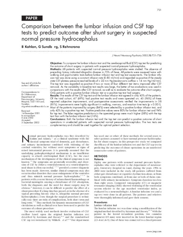 (PDF) Comparison between the lumbar infusion and CSF tap tests to ...