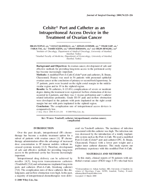 (PDF) Celsite port and catheter as an intraperitoneal access device in ...