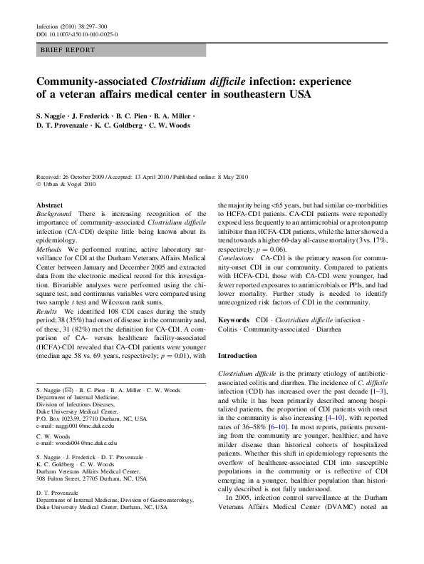 (PDF) Community-associated Clostridium difficile infection: experience ...