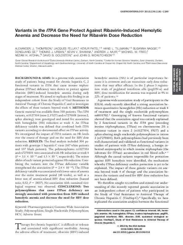 (PDF) Variants in the ITPA Gene Protect Against Ribavirin-Induced ...
