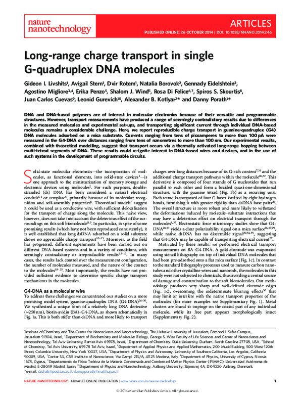 Long-range charge transport in single G-quadruplex DNA molecules