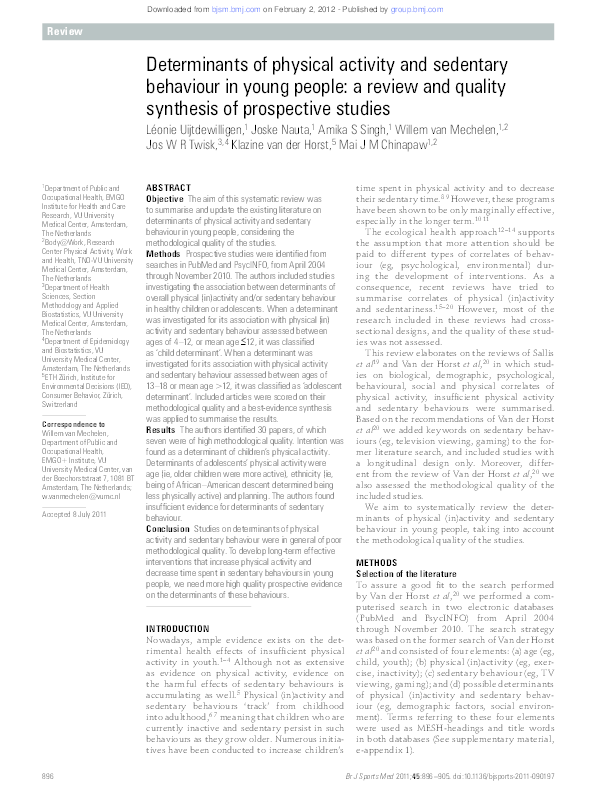 Pdf Determinants Of Physical Activity And Sedentary Behaviour In