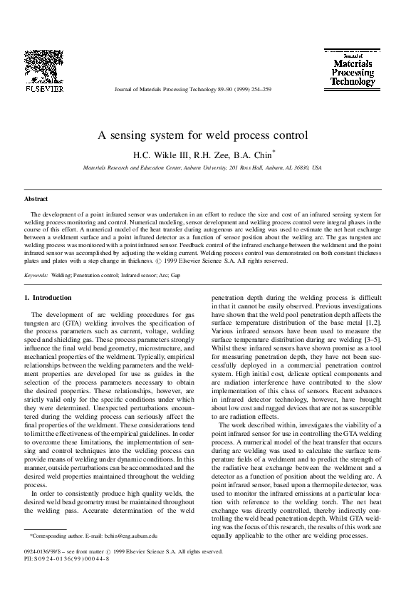 (PDF) A sensing system for weld process control