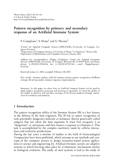 (PDF) Pattern recognition by primary and secondary response of an Artificial Immune System