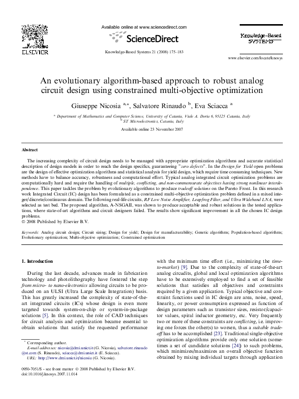 (PDF) An evolutionary algorithm-based approach to robust analog circuit design using constrained ...