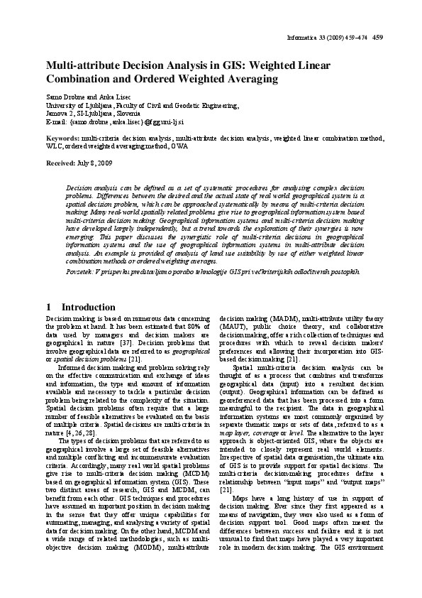 (PDF) Multi-attribute Decision Analysis in GIS: Weighted Linear Combination and Ordered Weighted ...