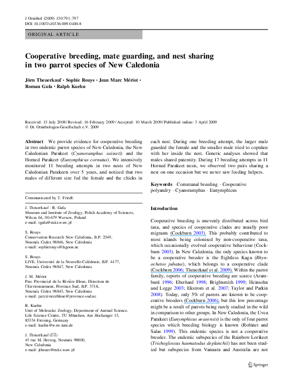 (PDF) Cooperative breeding, mate guarding, and nest sharing in two ...