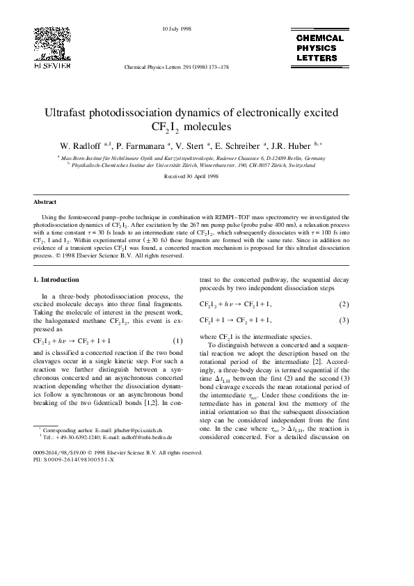 (PDF) Ultrafast photodissociation dynamics of electronically excited ...