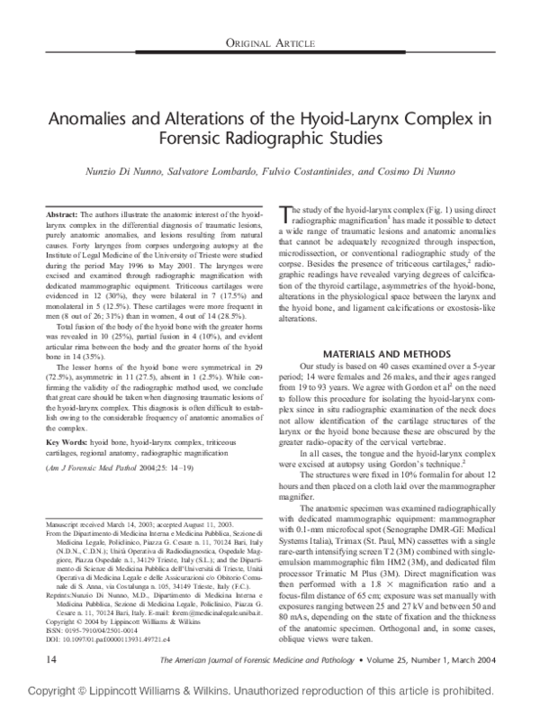 (PDF) Anomalies and Alterations of the Hyoid-Larynx Complex in Forensic ...