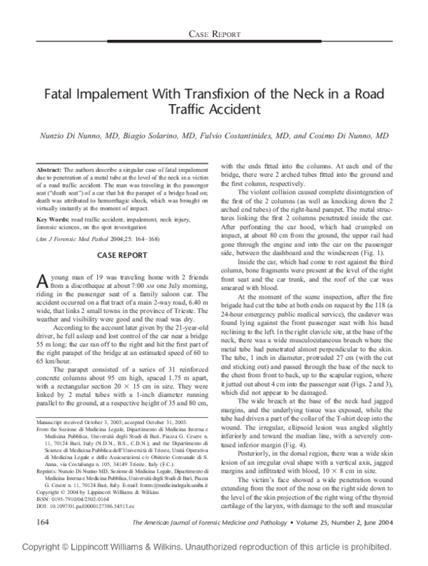 (PDF) Fatal impalement with transfixion of the neck in a road traffic ...