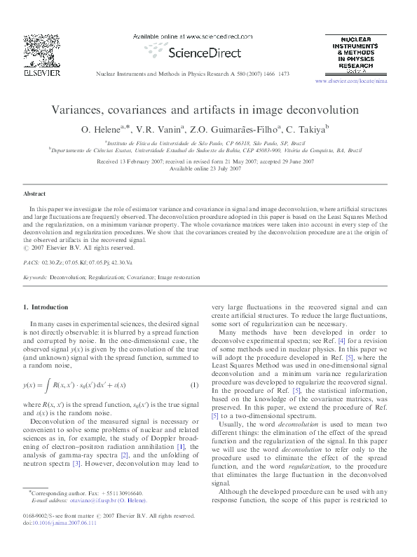 (PDF) Variances, covariances and artifacts in image deconvolution