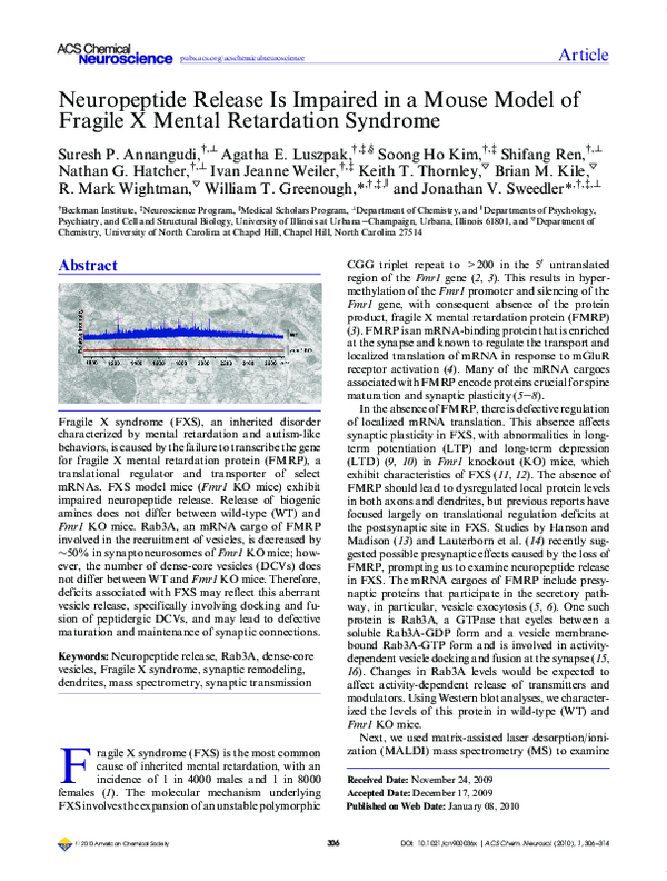 (PDF) Neuropeptide Release is Impaired in a Mouse Model of Fragile X ...