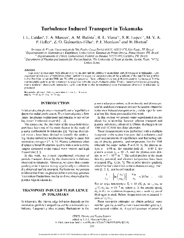 (PDF) Turbulence and transport in the scrape-off layer TCABR tokamak | Luiz Baccalá - Academia.edu