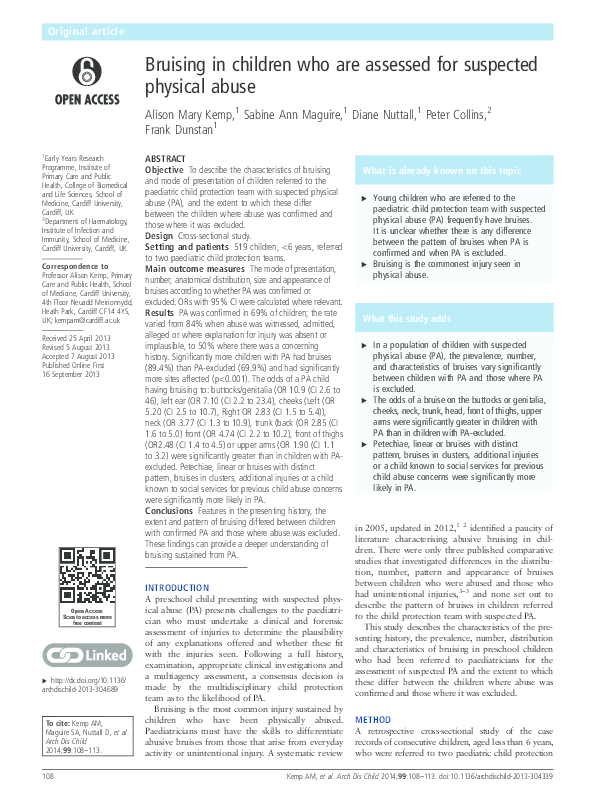 (PDF) Bruising in children who are assessed for suspected physical abuse