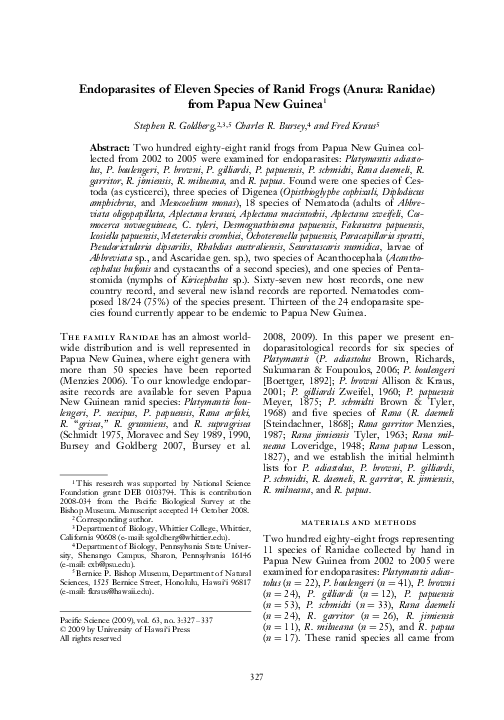 (PDF) Endoparasites of Eleven Species of Ranid Frogs (Anura: Ranidae ...