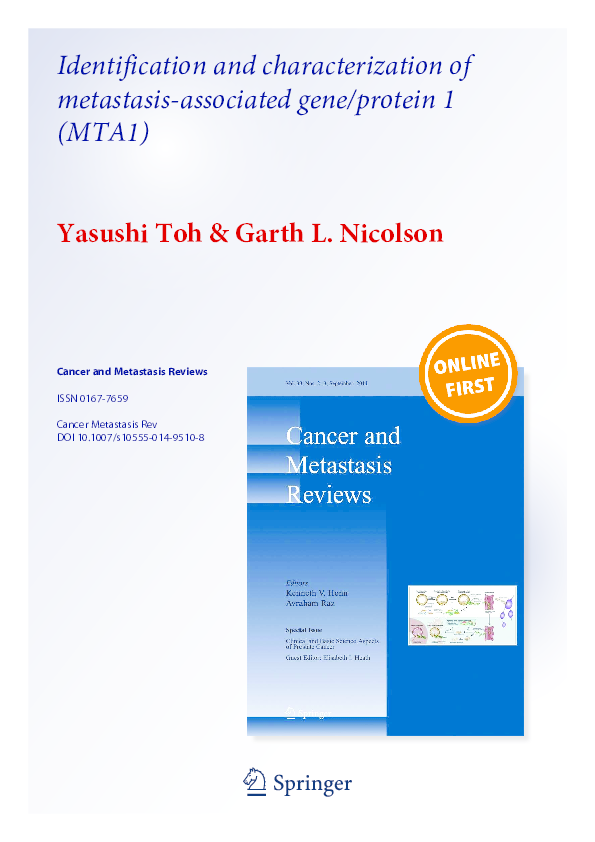 (PDF) Identification and characterization of metastasis-associated gene/protein 1 (MTA1)