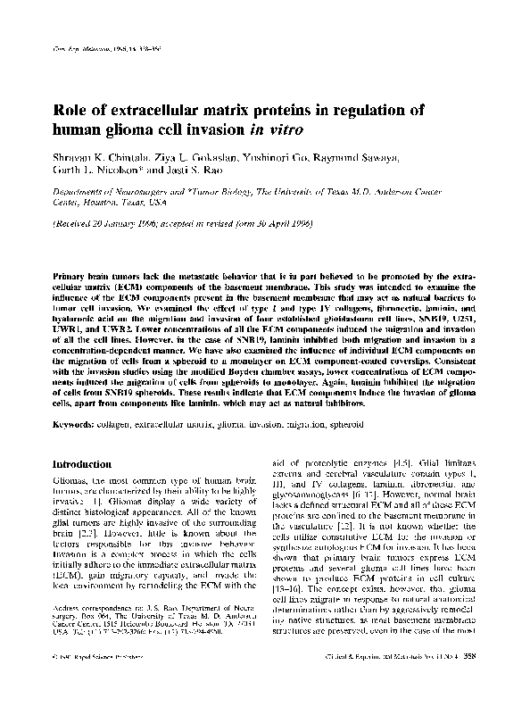 (PDF) Role of extracellular matrix proteins in regulation of human ...