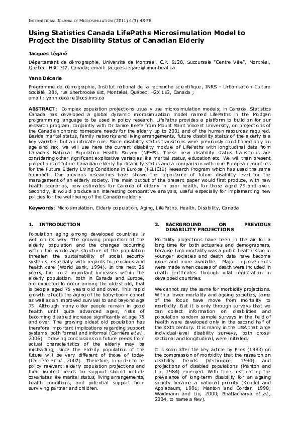 (PDF) Using Statistics Canada LifePaths Microsimulation Model to Project the Health Status of ...