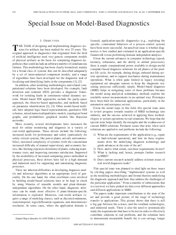 (PDF) Special Issue on Model-Based Diagnostics