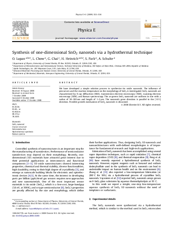(PDF) Synthesis of one-dimensional SnO2 nanorods via a hydrothermal ...