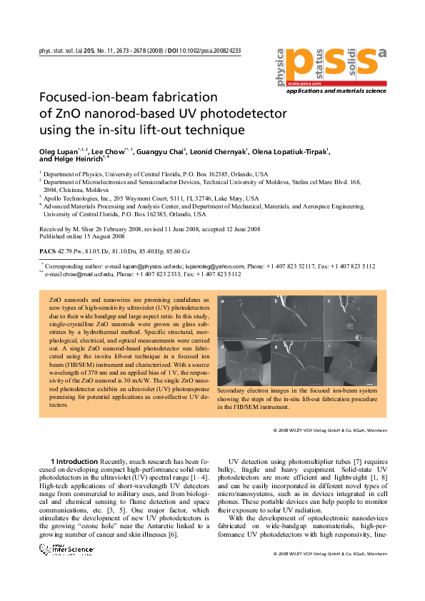 (PDF) Focused-ion-beam fabrication of ZnO nanorod-based UV photodetector using the in-situ lift ...
