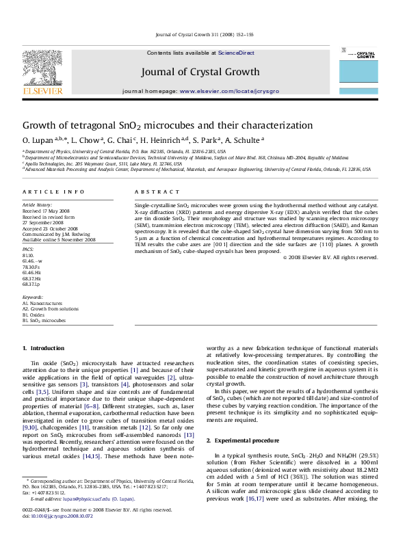 (PDF) Growth of tetragonal SnO2 microcubes and their characterization ...