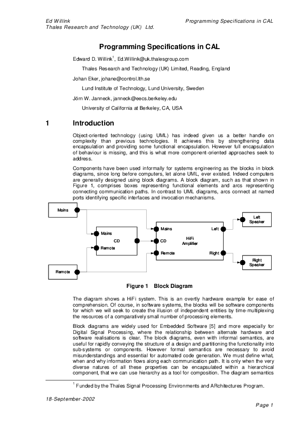 (PDF) Programming Specifications in CAL