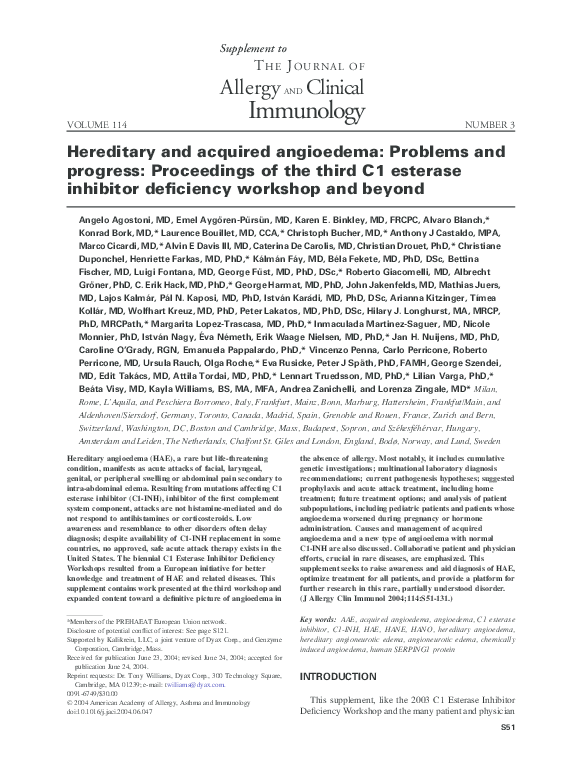 (PDF) Hereditary and acquired angioedema: Problems and progress ...