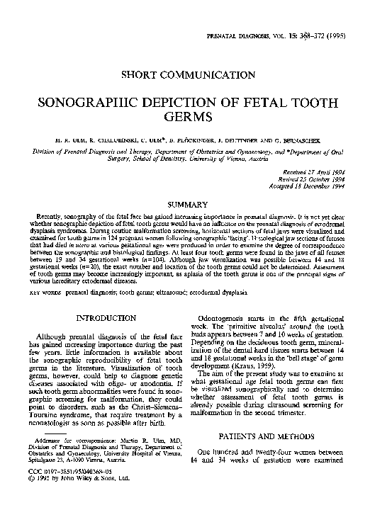 (PDF) Sonographic depiction of fetal tooth germs