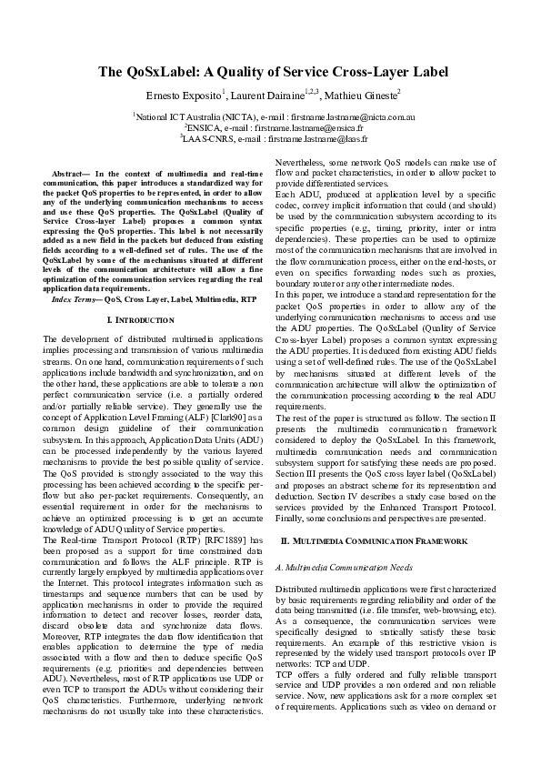 (PDF) The QoSxlabel: a quality of service cross-layer label