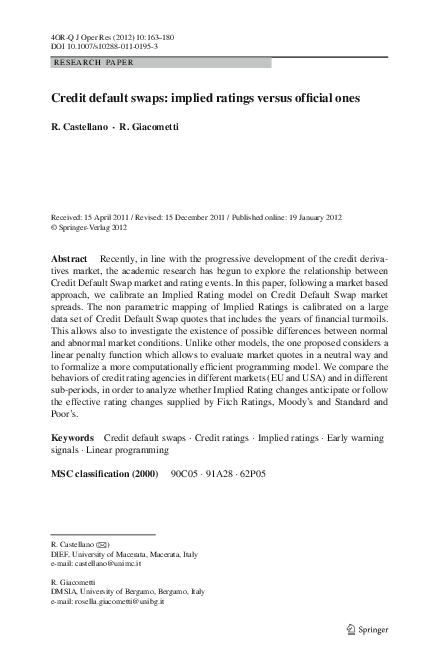 (PDF) Credit default swaps: implied ratings versus official ones