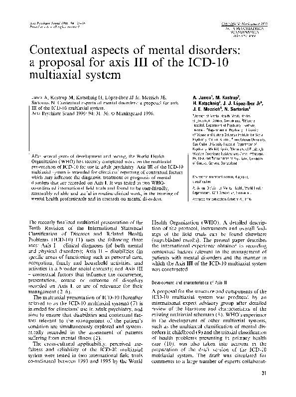 (PDF) Contextual aspects of mental disorders: a proposal for axis III ...