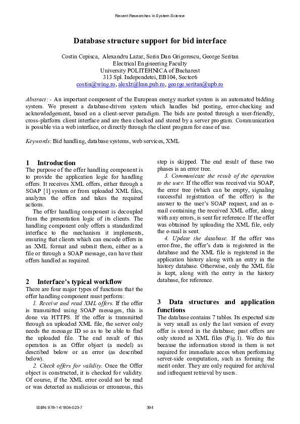 (PDF) Database structure support for bid interface