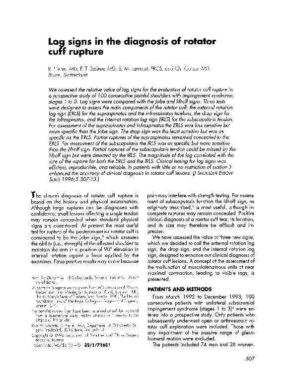 (PDF) Lag signs in the diagnosis of rotator cuff rupture