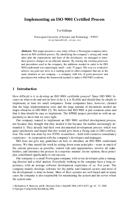 (PDF) Implementing an ISO 9001 Certified Process
