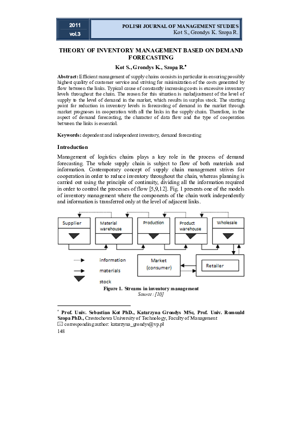 (PDF) THEORY OF INVENTORY MANAGEMENT BASED ON DEMAND FORECASTING