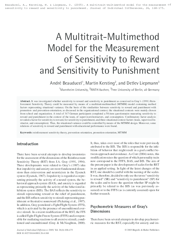 (PDF) A Multitrait-Multimethod Model for the Measurement of Sensitivity ...
