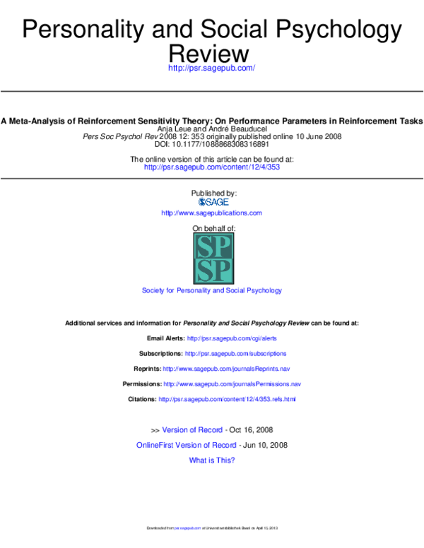 (PDF) A Meta-Analysis of Reinforcement Sensitivity Theory: On ...