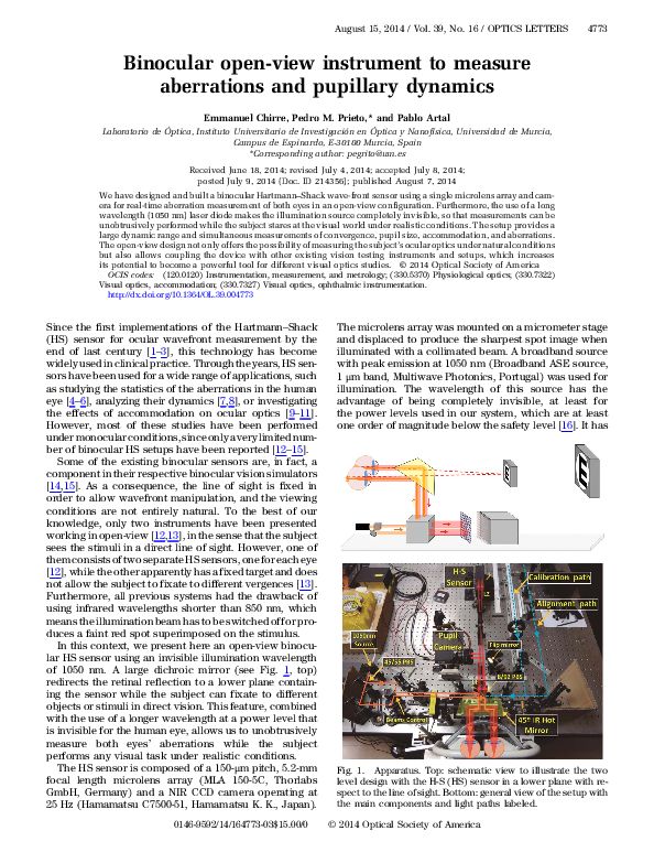(PDF) Binocular open-view instrument to measure aberrations and pupillary dynamics | Pablo Artal ...