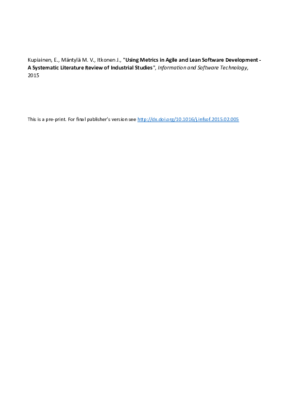 Pdf Using Metrics In Agile And Lean Software Development A